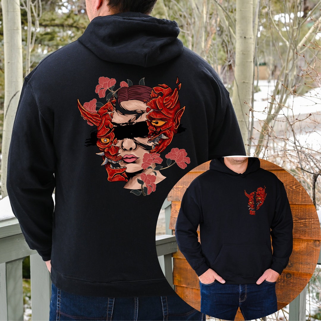 Oni Mask Girl Streetwear Hoodie, Subtle Anime Manga Clothes, Otaku Weeb ...
