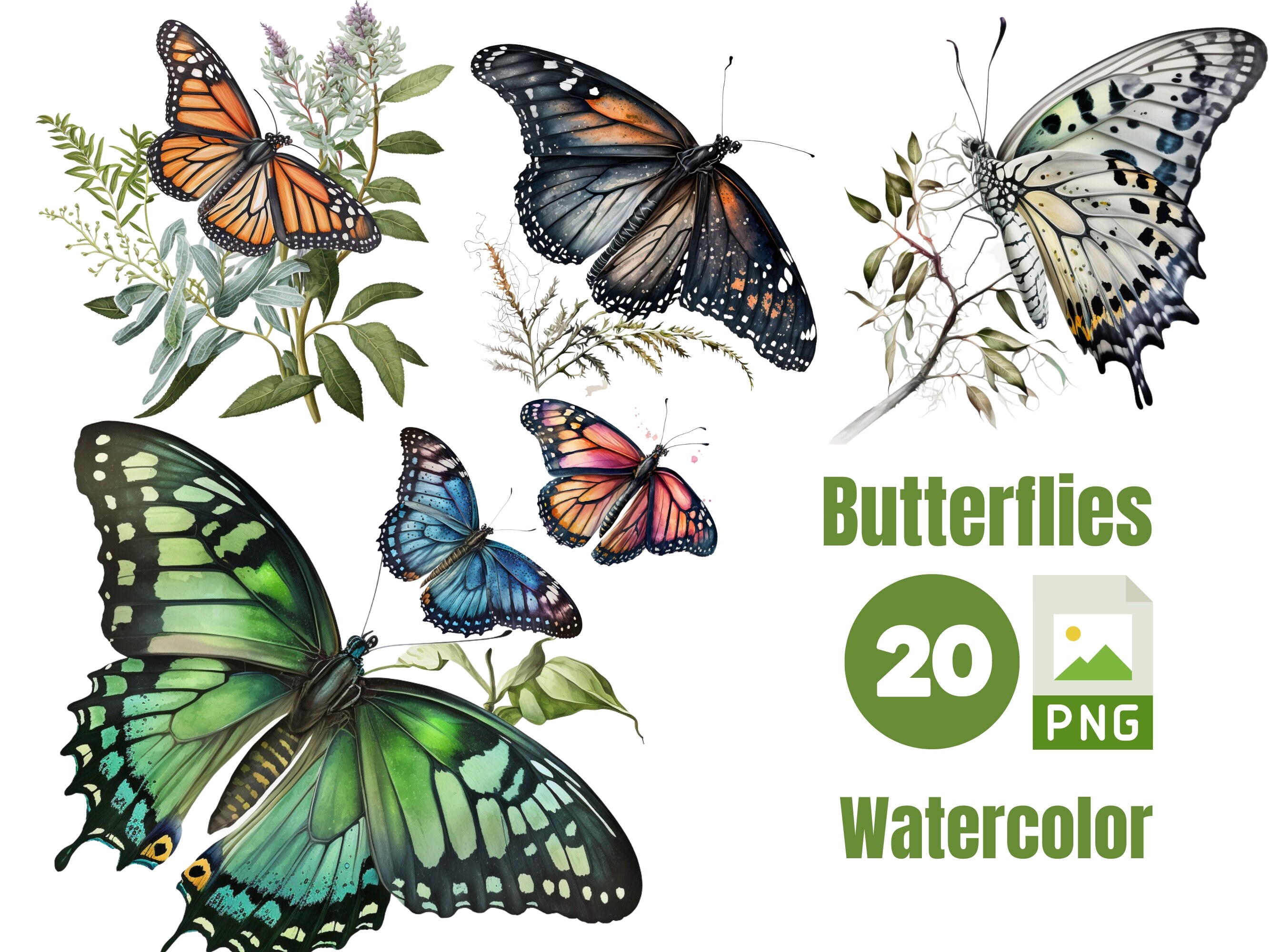 Monarch Butterfly Clipart Watercolor Butterfly PNG Floral Clipart ...