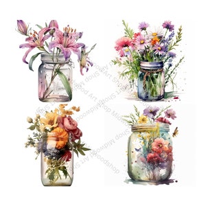 Set of 18 Png and SVG, Flowers in Jar Clipart, Flowers Png, Flower ...