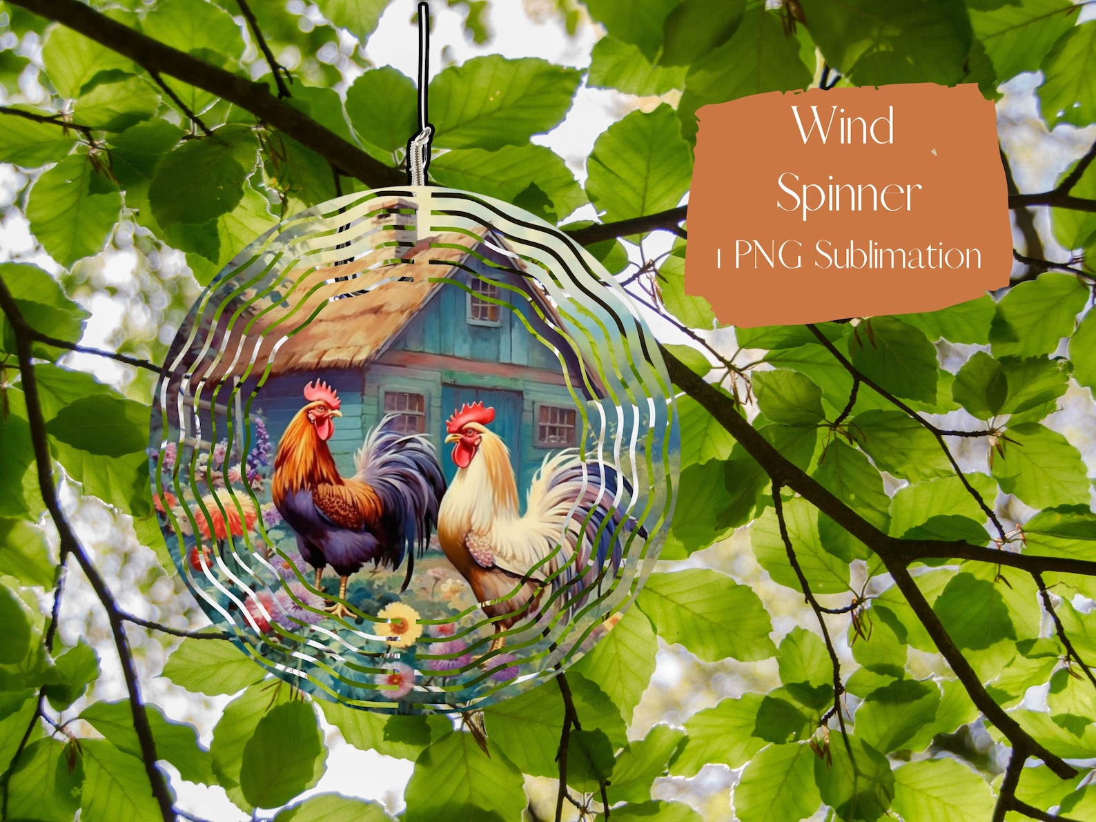 Roosters Wind Spinner Watercolor Sublimation Design Template, Wind ...