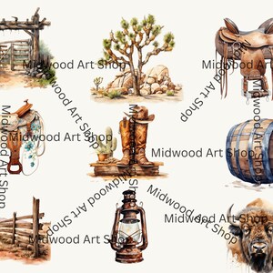 Western Watercolor Clipart, Texas Horse Ranch Cowboy Bundle PNG Format ...