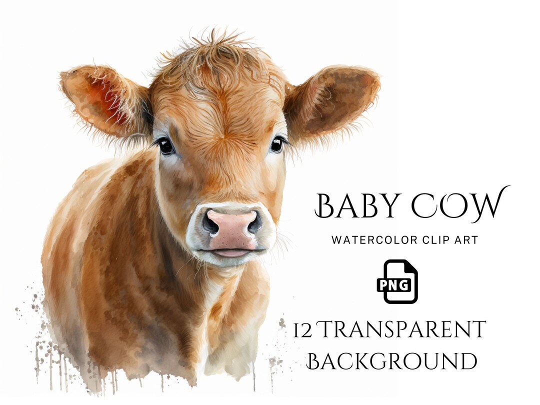 Baby Cow PNG | Watercolor Cow Baby Clipart | Cute Baby Animals Print ...