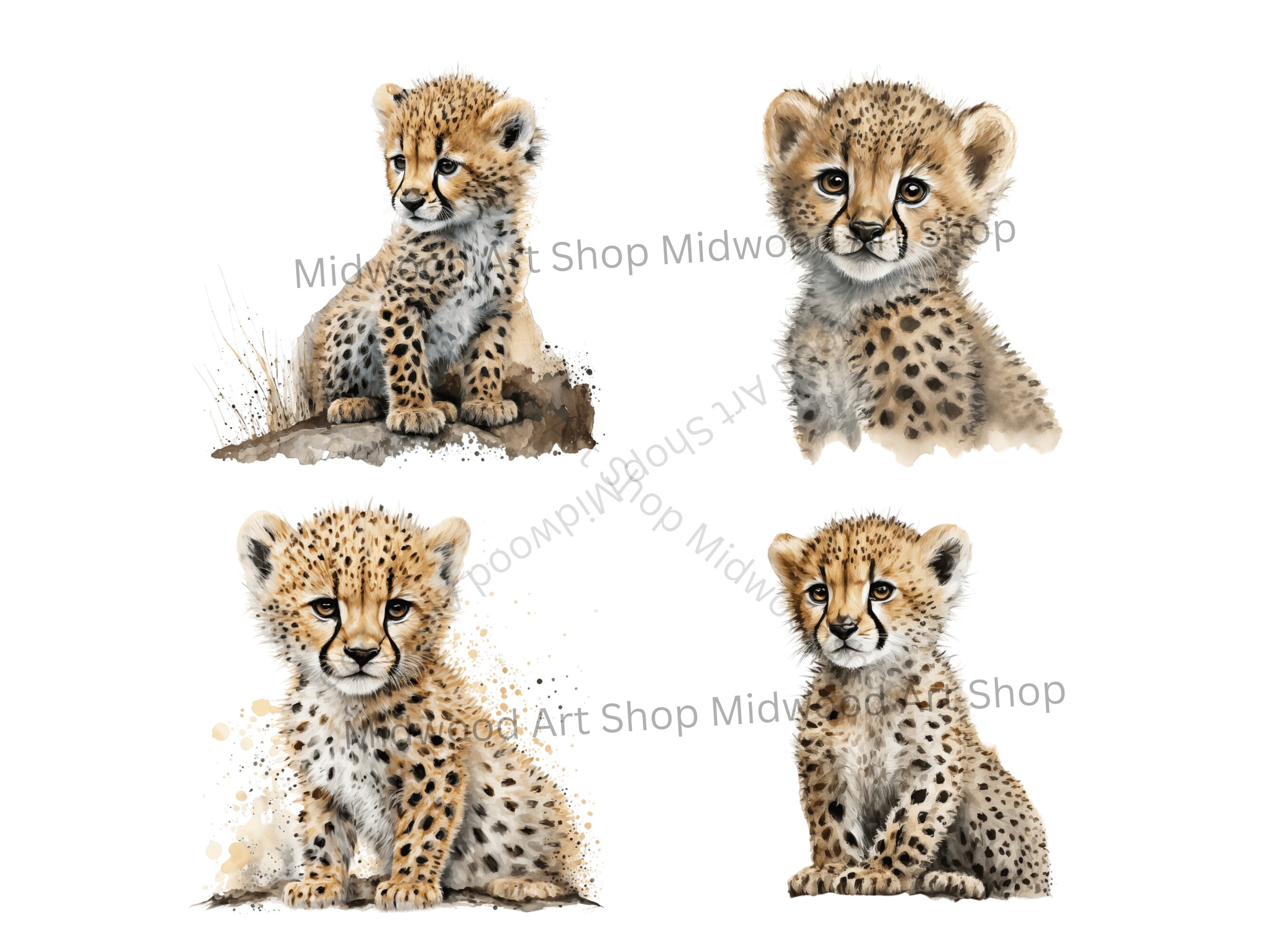 Watercolor Baby Cheetah Clipart, Cute Leopard Clip Art for Commercial ...