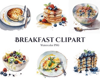 Breakfast Clipart Watercolor Food Clipart Waffles PNG Pancakes Clipart ...