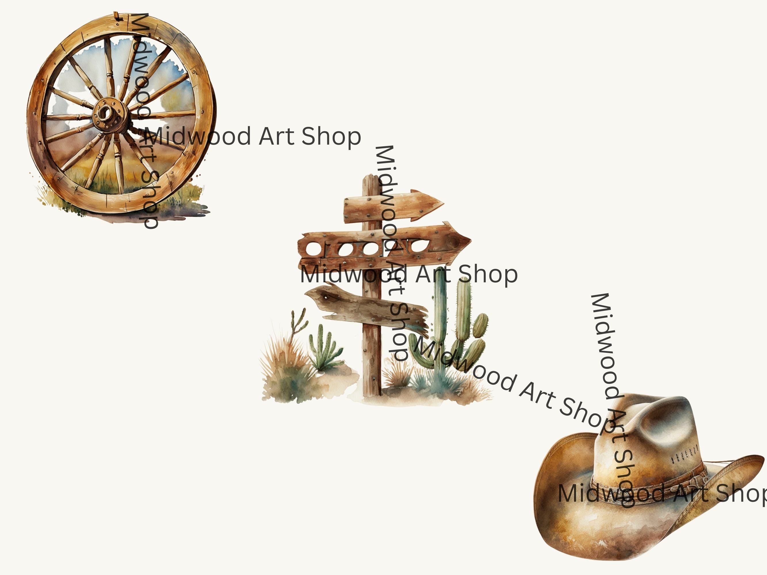 Western Watercolor Clipart, Texas Horse Ranch Cowboy Bundle PNG Format ...