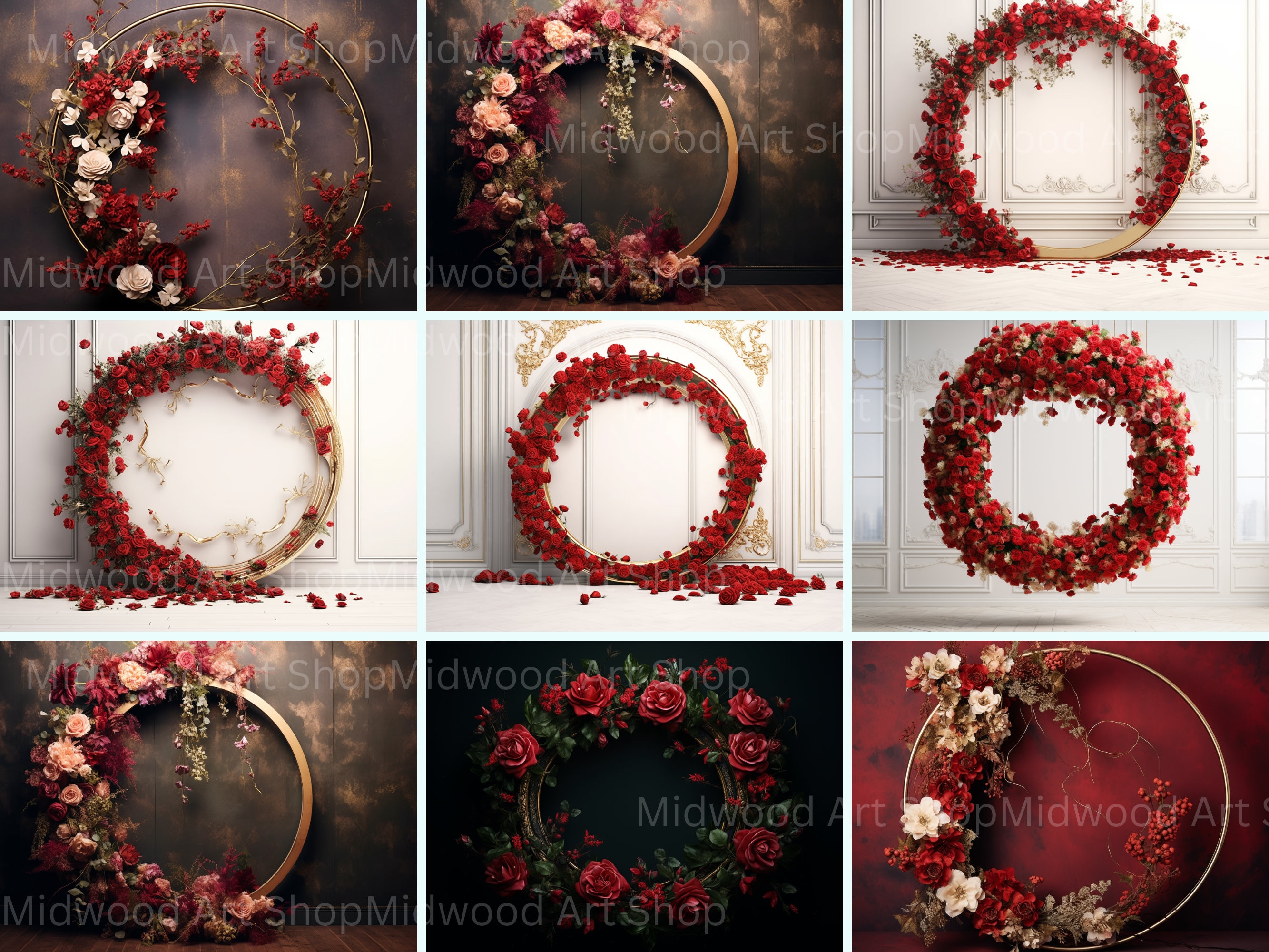 Floral Ring Digital Backdrops, Red Floral Hoop Backdrops, Maternity ...