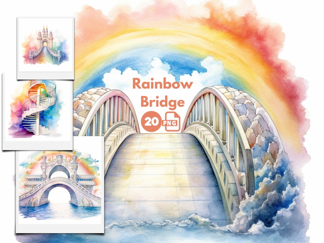 Pastel Watercolor Rainbow Bridges Clipart, Pet Memorial, Cloudy Heaven ...