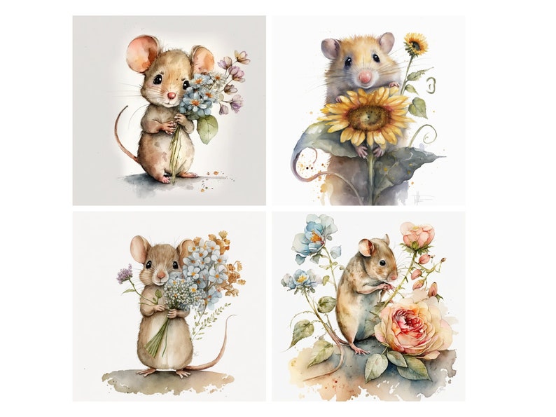 Mouse and Flower Clipart - 14 High Quality Jpgs - Digital Download ...