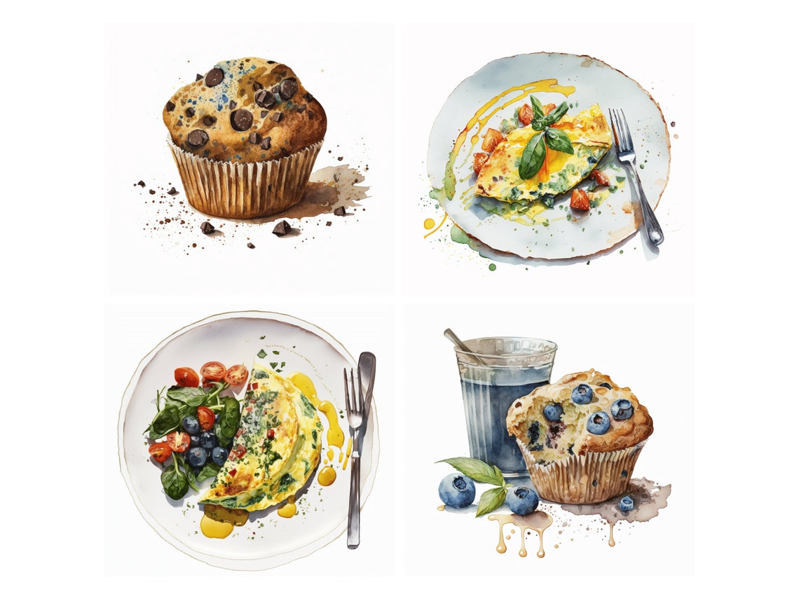 Watercolor Food Clipart Breakfast Clipart Waffles PNG - Etsy