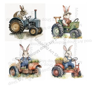 14 Farm Rabbit PNG | Bunny on Tractor | Dressed Baby Animals Clipart ...