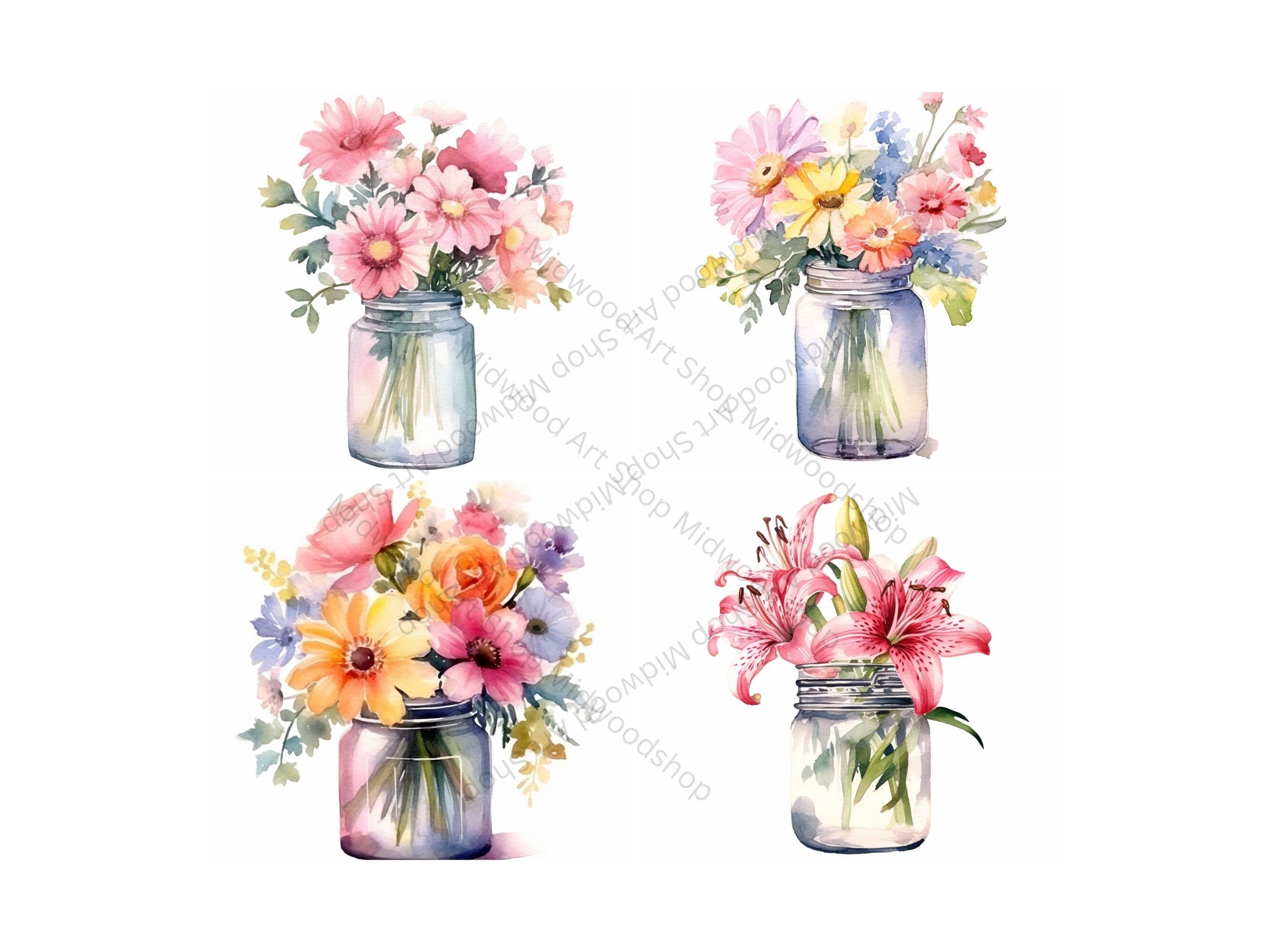 Set of 18 Png and SVG, Flowers in Jar Clipart, Flowers Png, Flower ...