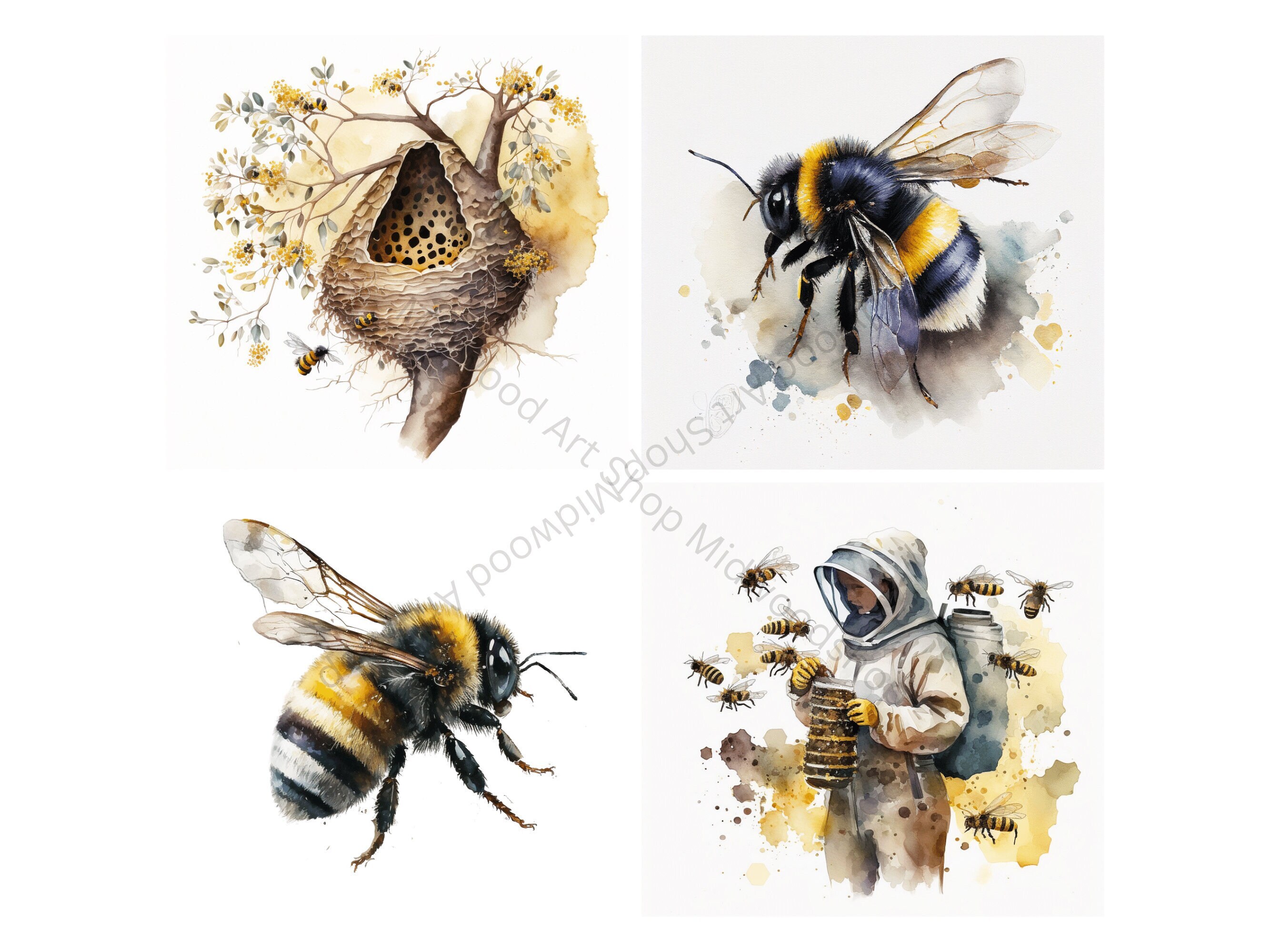 Watercolor Bumblebee Clipart Bee PNG Summer Clipart Honeybee Clipart ...