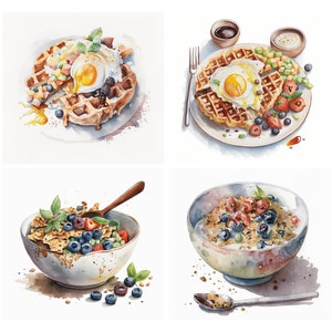 Watercolor Food Clipart | Breakfast Clipart | Waffles PNG | Pancakes ...