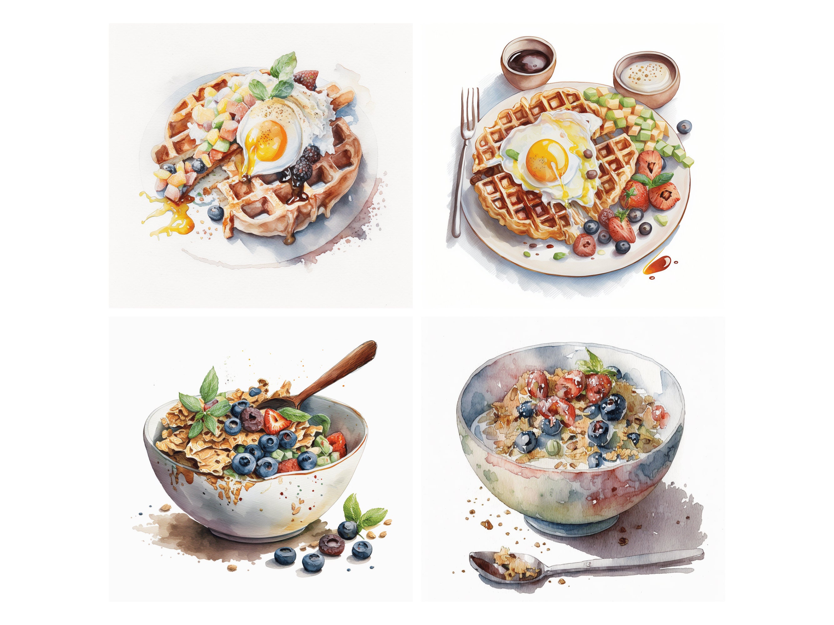 Watercolor Food Clipart Breakfast Clipart Waffles PNG - Etsy