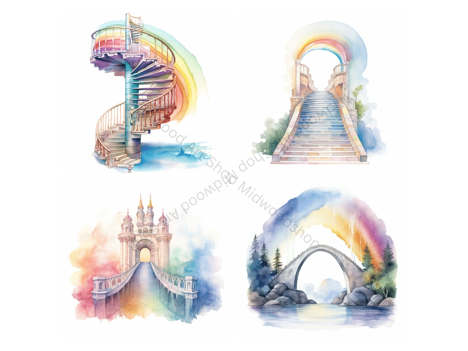 Pastel Watercolor Rainbow Bridges Clipart Pet Memorial - Etsy