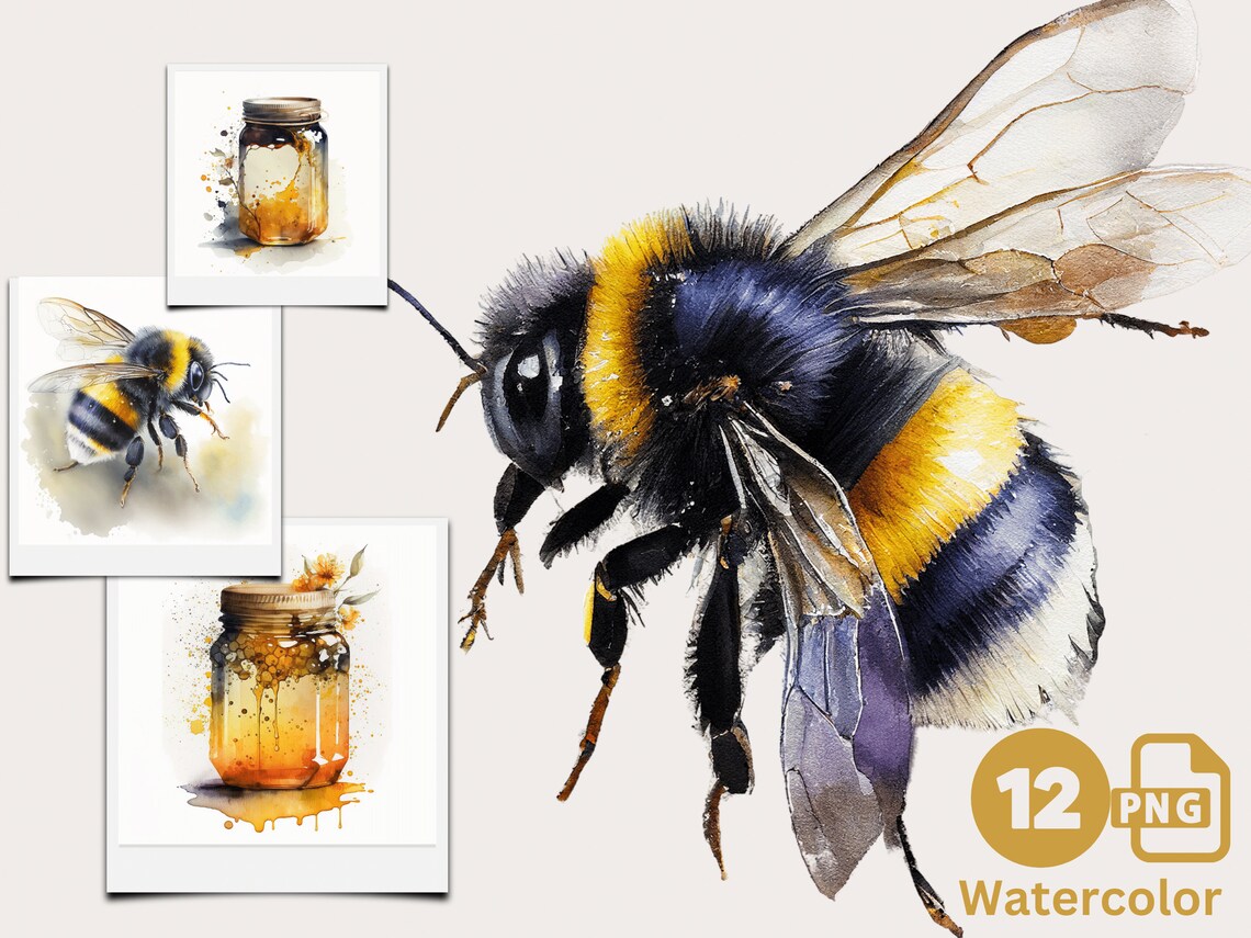 Watercolor Bumblebee Clipart Bee PNG Summer Clipart Honeybee Clipart ...