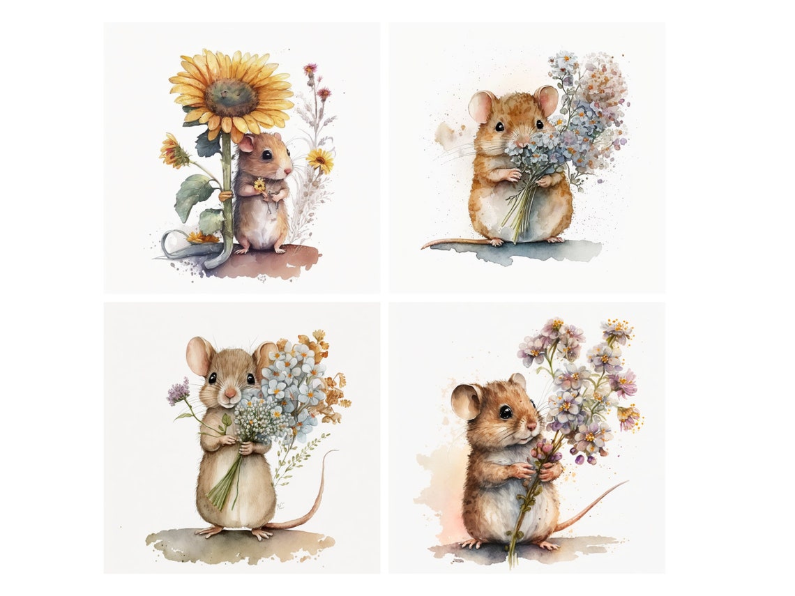 Mouse and Flower Clipart 14 High Quality Jpgs Digital - Etsy