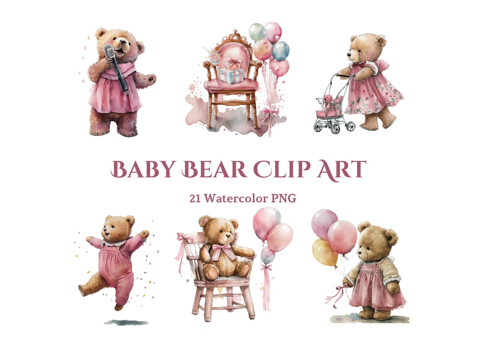 Watercolor Teddy Bear Clip Art Clipart Pack Baby Shower for a - Etsy