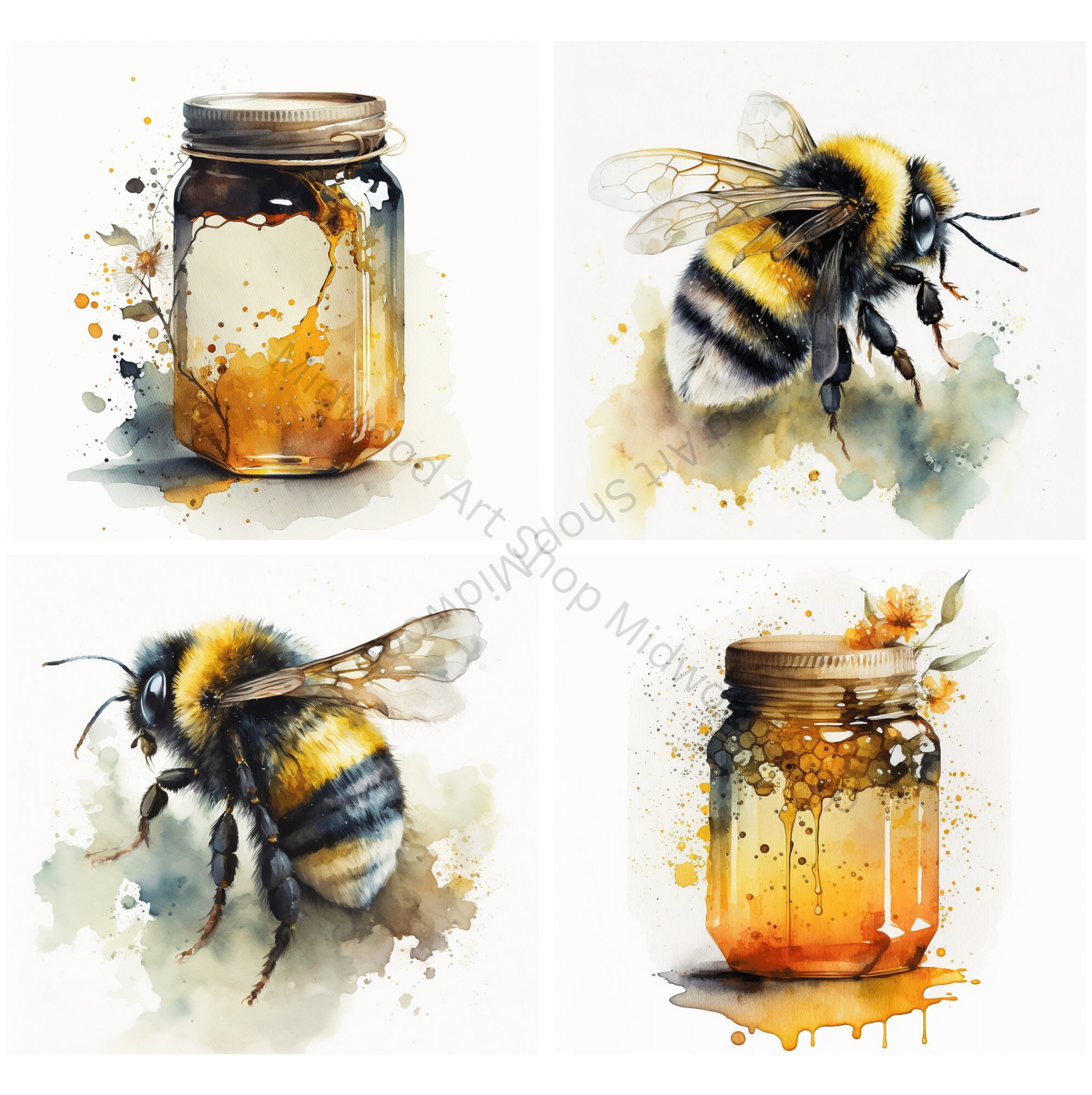 Watercolor Bumblebee Clipart Bee PNG Summer Clipart Honeybee Clipart ...