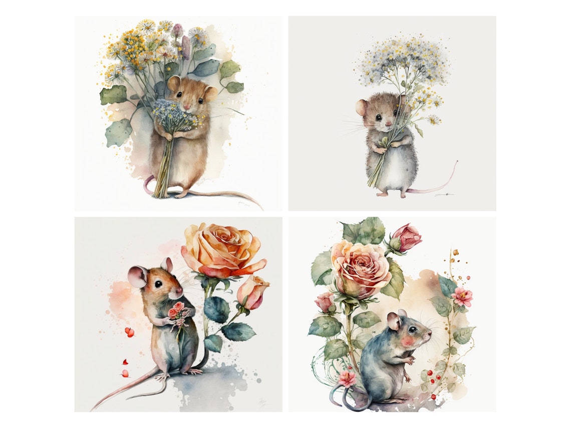 Mouse and Flower Clipart 14 High Quality Jpgs Digital - Etsy