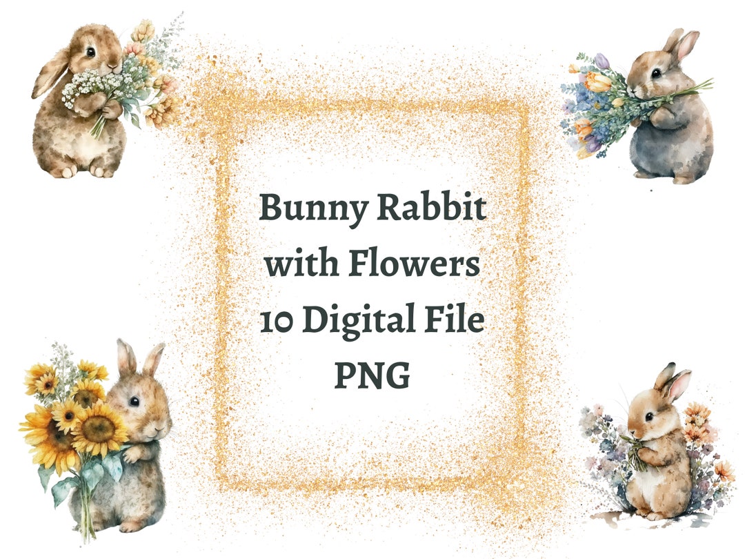 Bunny Floral Bunnies Clipart, 10 High Quality PNG, Nursery Art, Little ...