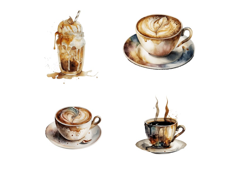 Coffee Clipart Watercolor Coffee Cup Clipart Food Clipart - Etsy