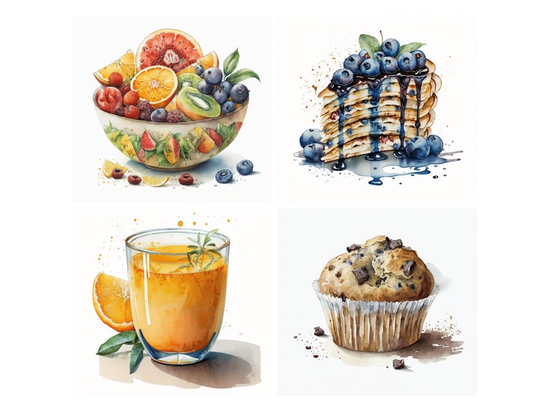 Watercolor Food Clipart Breakfast Clipart Waffles PNG - Etsy