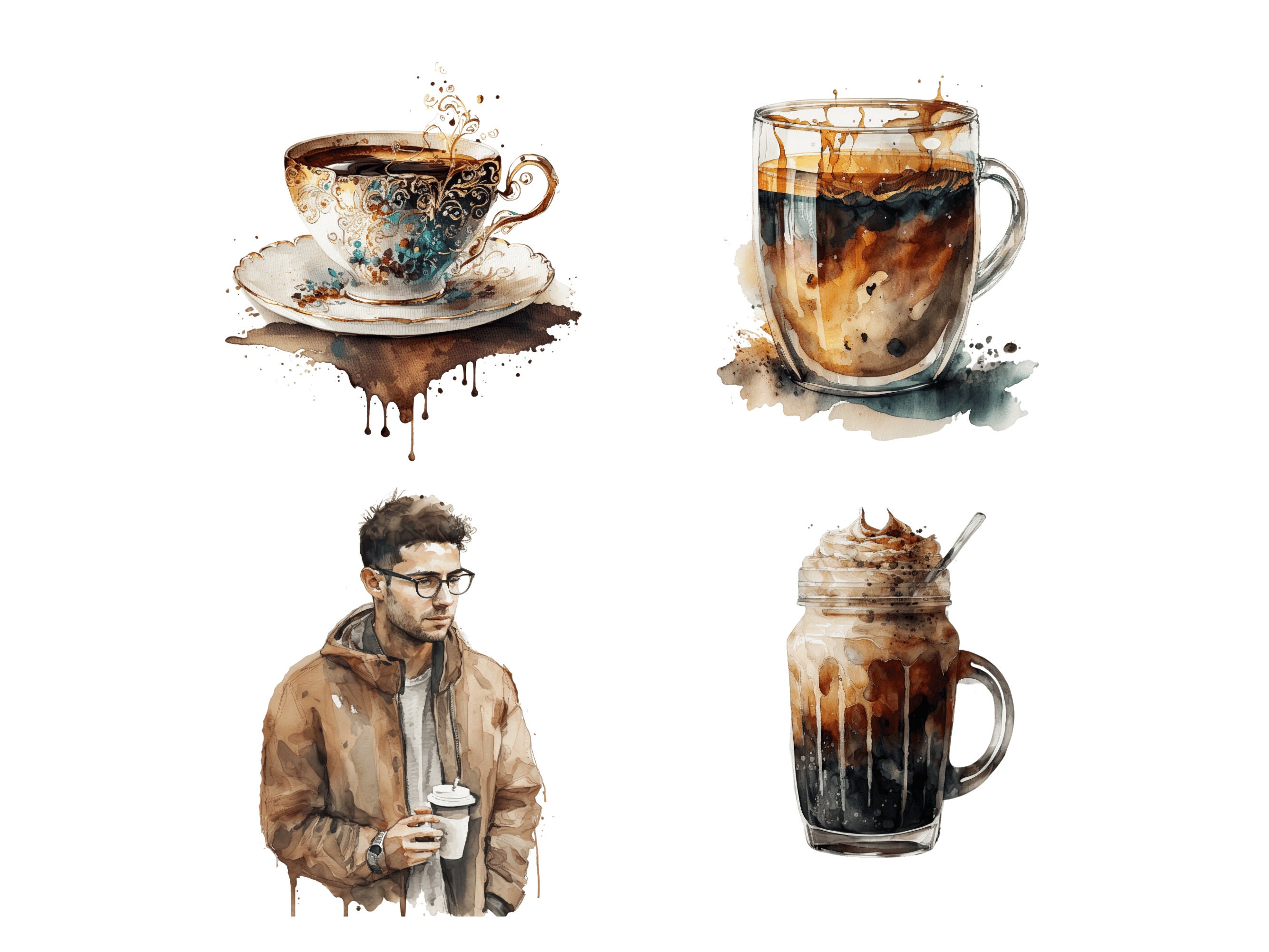 Coffee Clipart Watercolor Coffee Cup Clipart Food Clipart - Etsy