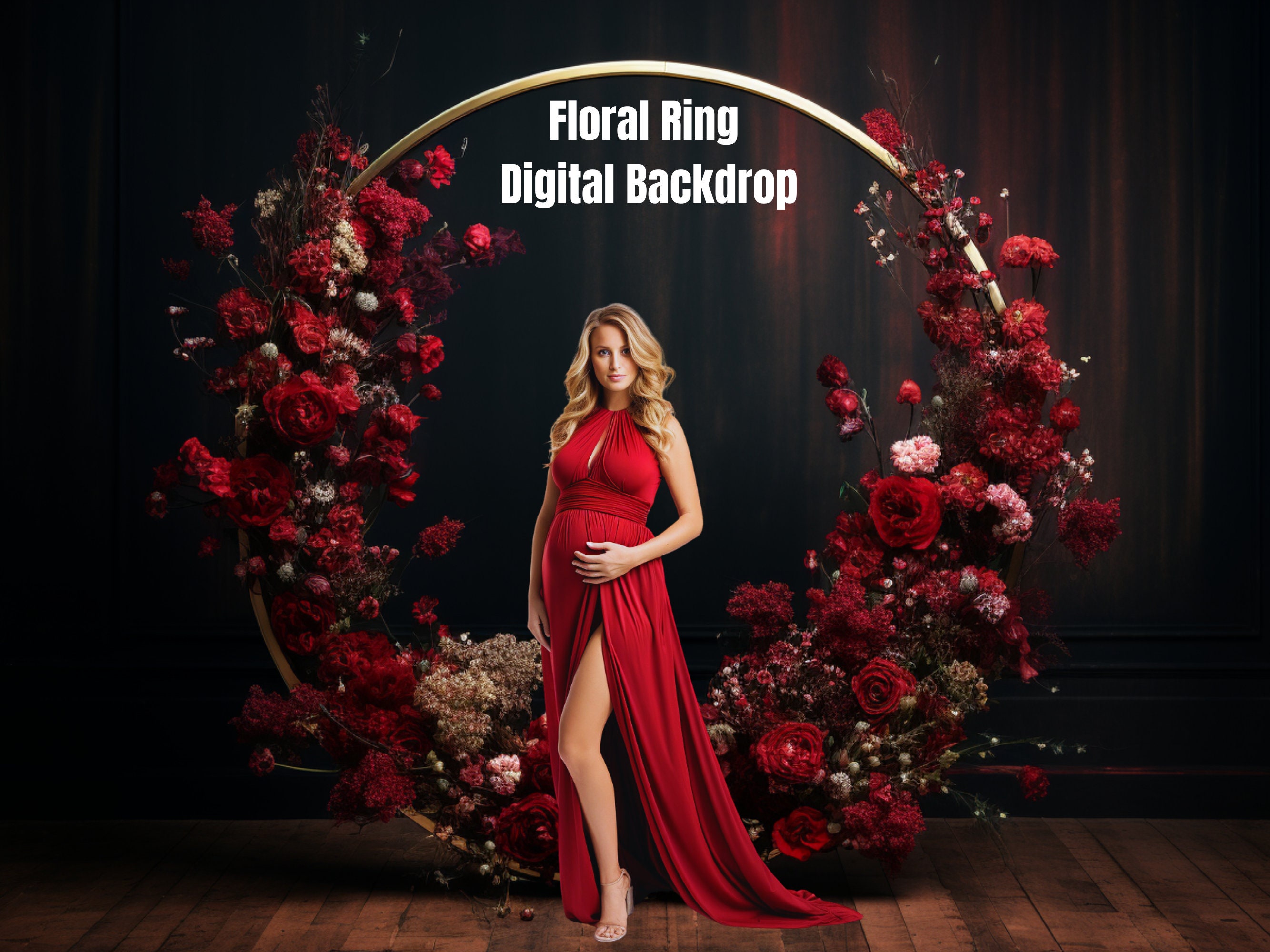 Floral Ring Digital Backdrops, Red Floral Hoop Backdrops, Maternity ...