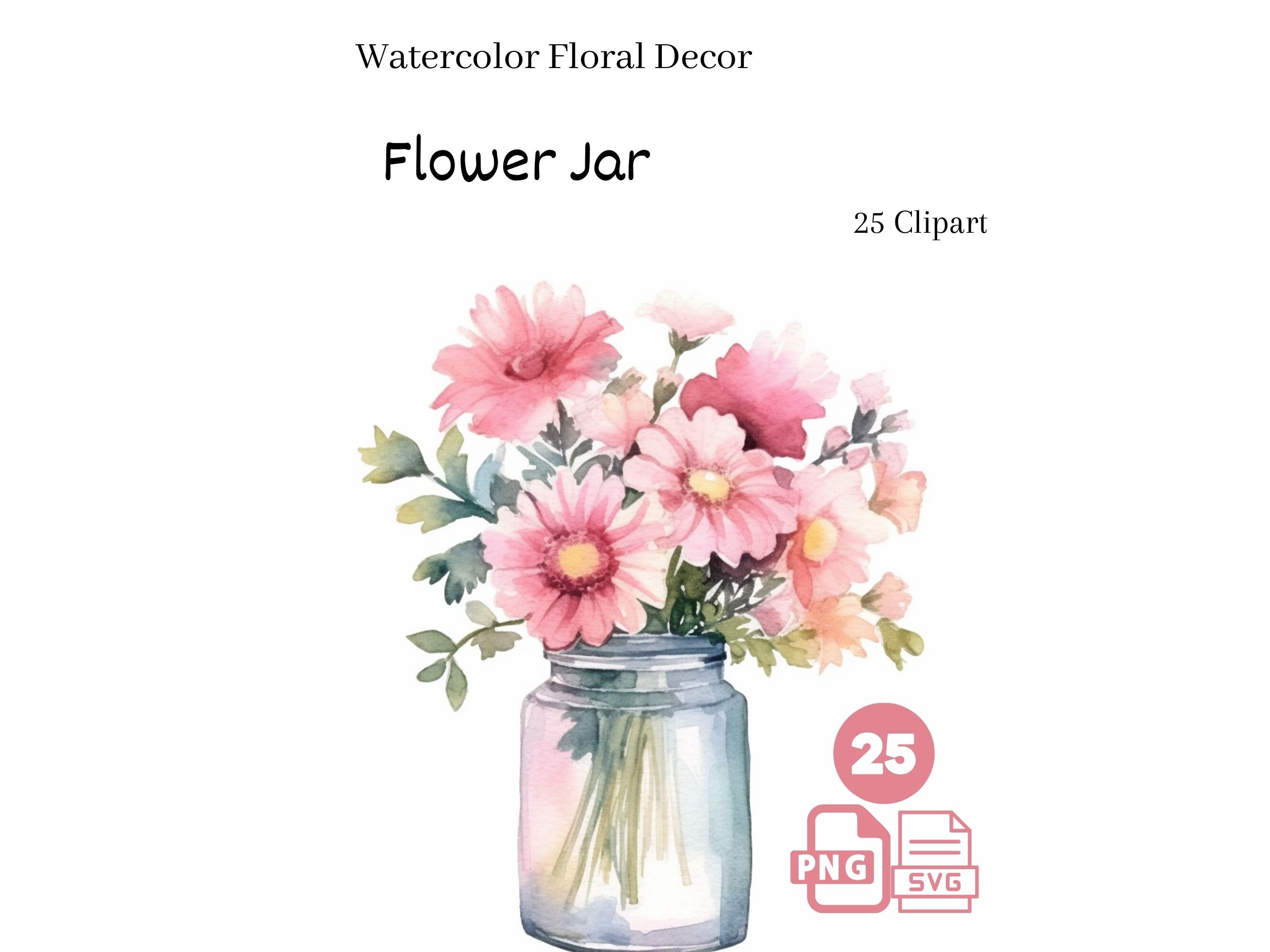 Set of 18 Png and SVG, Flowers in Jar Clipart, Flowers Png, Flower ...