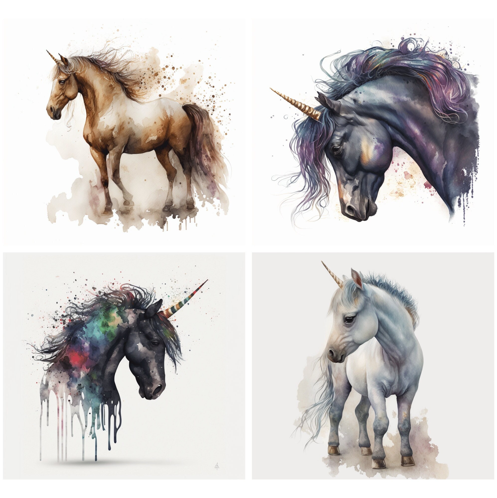 Watercolor Unicorn Clipart | Unicorn PNG | Kawaii Clipart | Watercolor ...