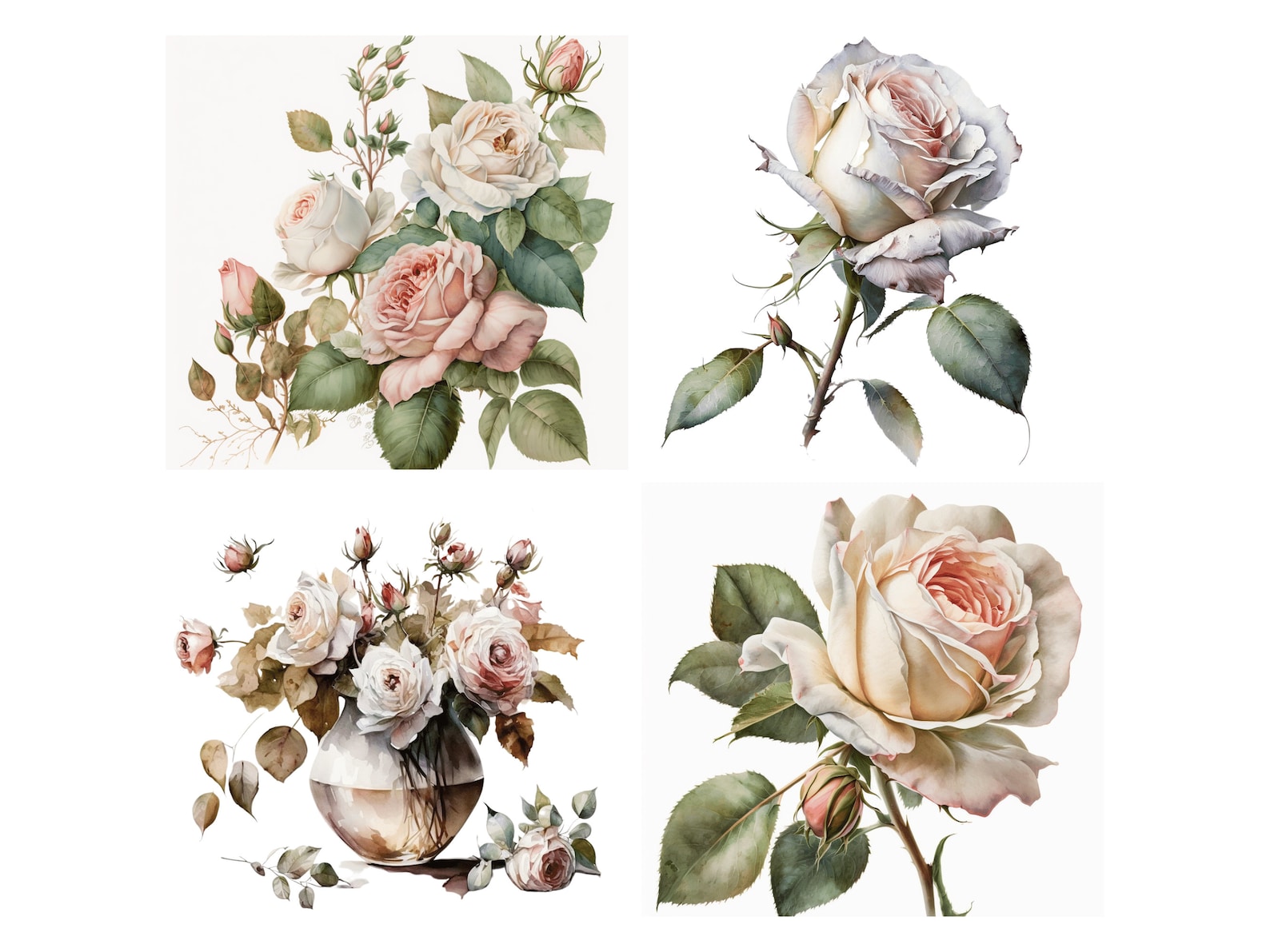 Pink and White Roses Clipart | Floral PNG | Watercolor Roses PNG ...