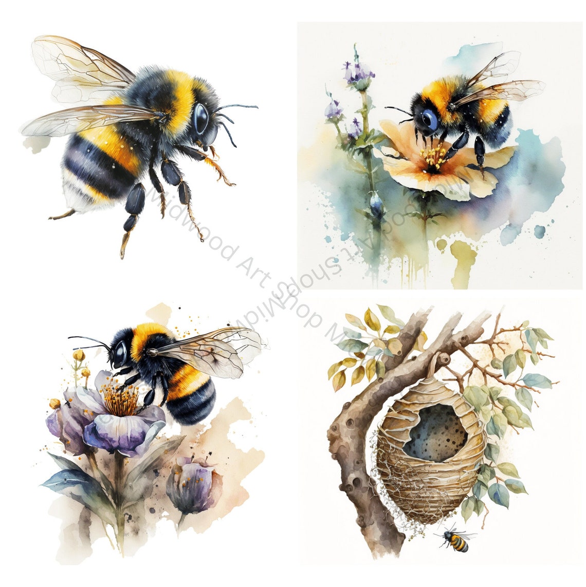 Watercolor Bumblebee Clipart Bee PNG Summer Clipart Honeybee Clipart ...