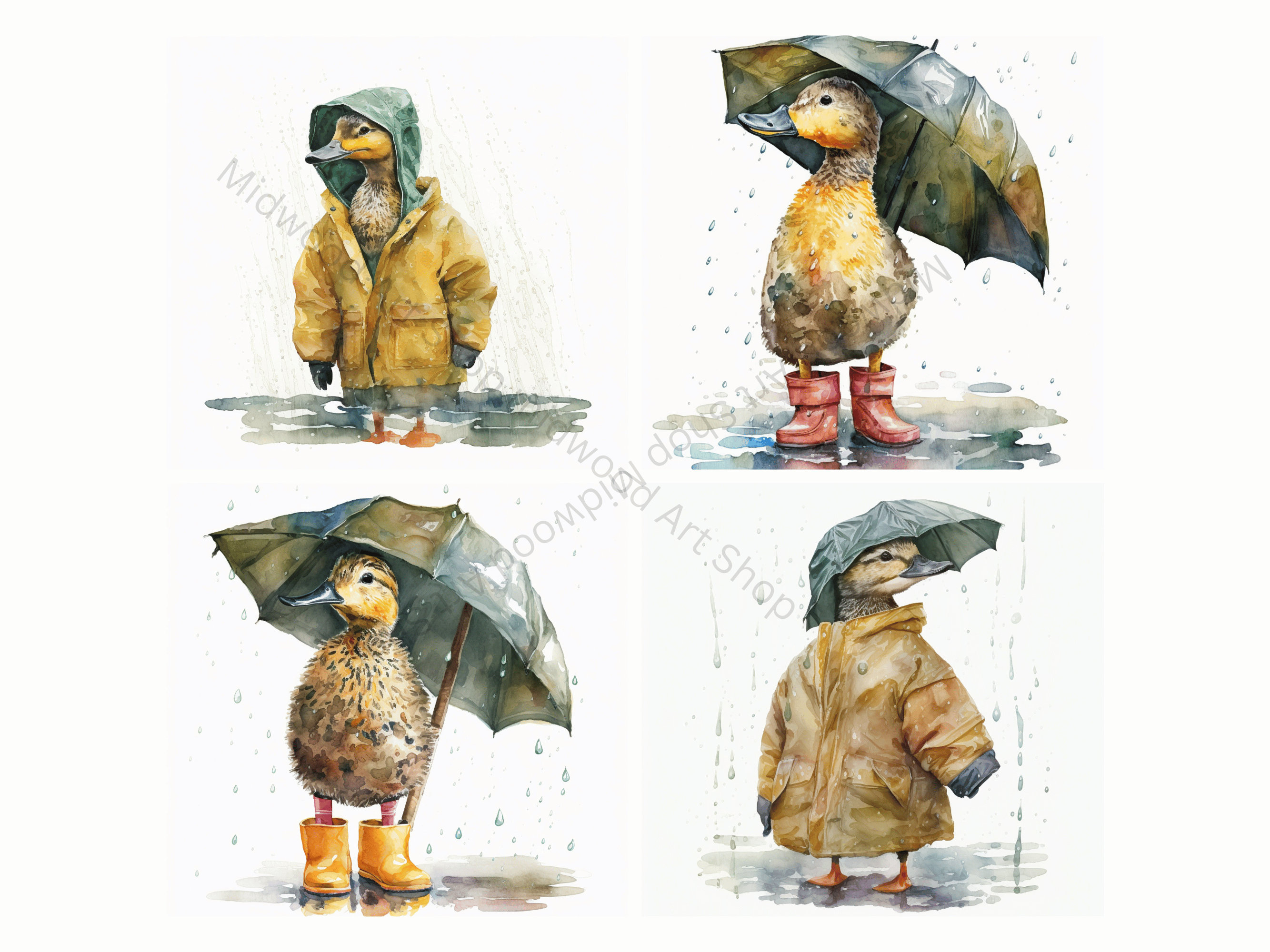 Ducklings in Rain Boots & Coat Printable Art Prints, Commercial Use ...