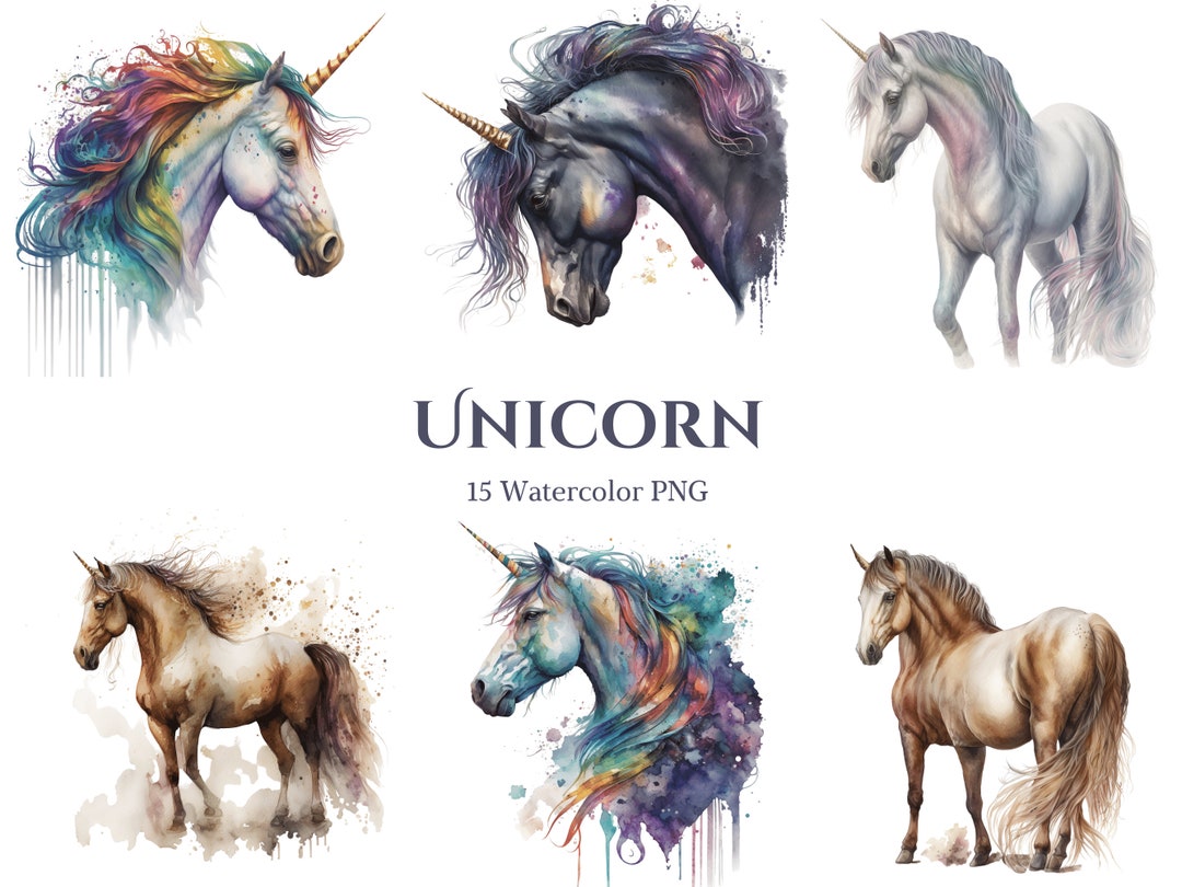 Watercolor Unicorn Clipart | Unicorn PNG | Kawaii Clipart | Watercolor ...