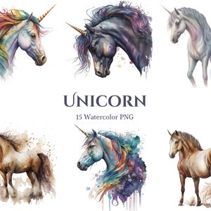 Watercolor Unicorn Clipart | Unicorn PNG | Kawaii Clipart | Watercolor ...