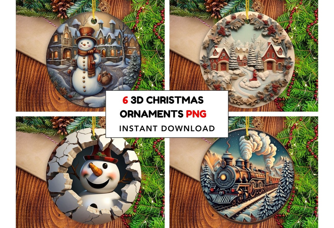 3D Christmas Ornaments Sublimation Bundle Round Ornament Clipart PNG ...