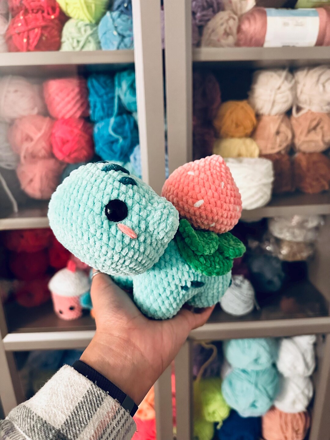 Crochet Bulbasaur, Strawberry Bulbasaur, Crochet Plushie - Etsy
