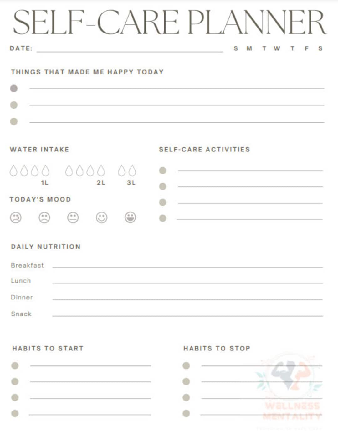 Printable Editable Digital Daily Self-care Planner - Etsy
