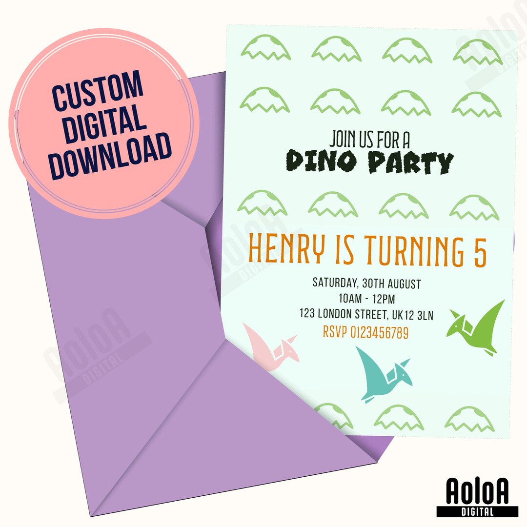 PERSONALISED Dino Party Invitation Digital Invitation - Etsy