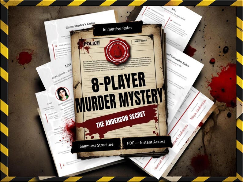 Murder Mystery Game for 8 Players - Printable Dinner Party Kit - the ...