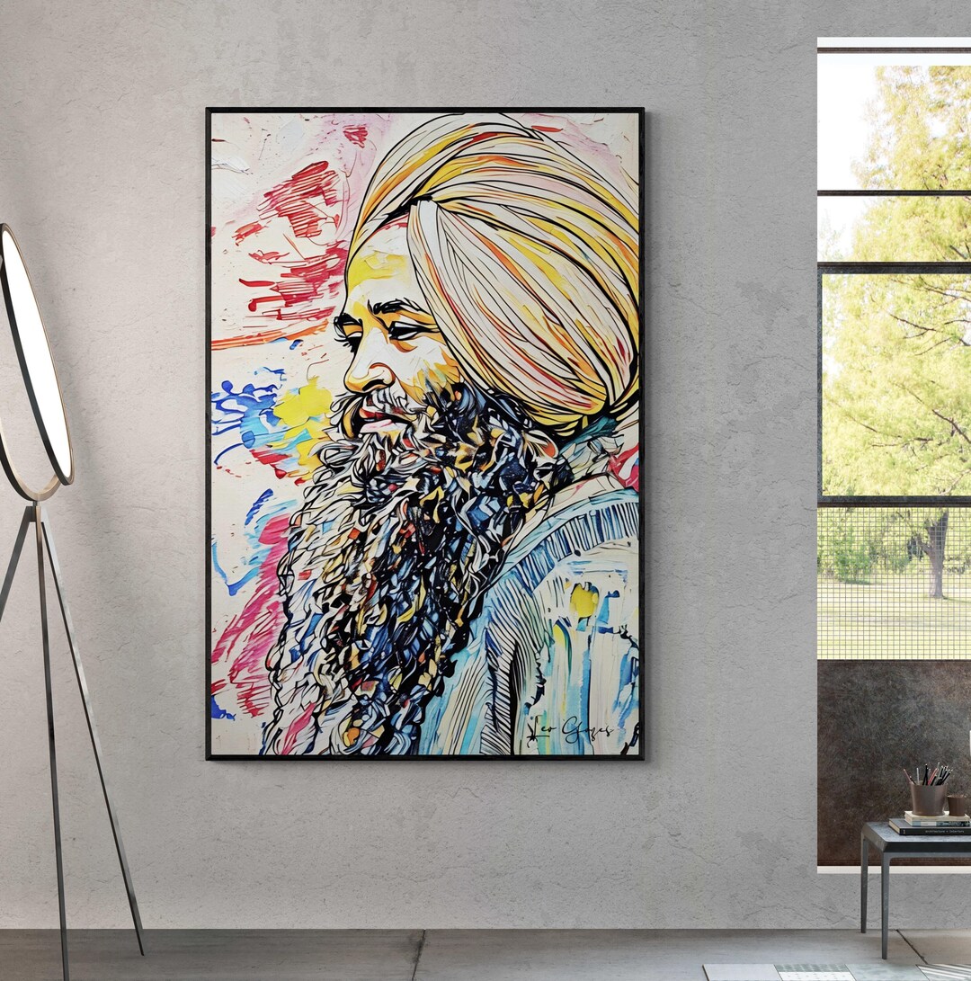 Sikhi Indian Religion Old Man Portrait Wall Art Hindu Canvas Print Sikh ...