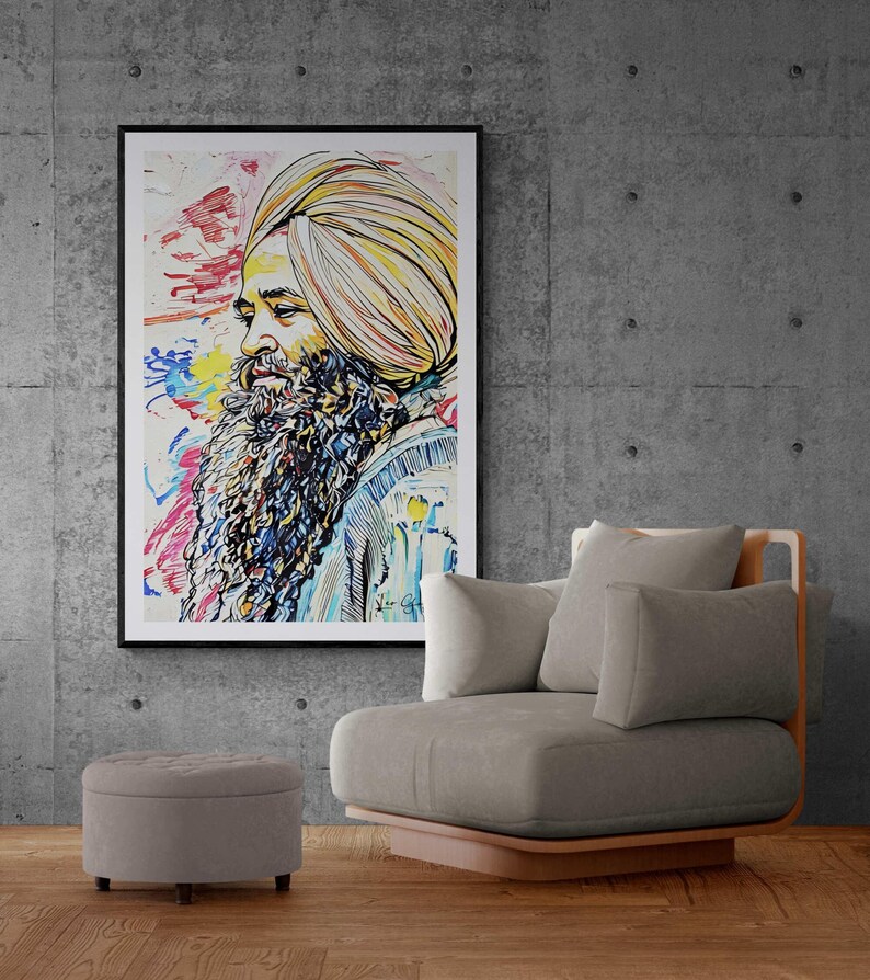 Sikhi Indian Religion Old Man Portrait Wall Art Hindu Canvas Print Sikh ...