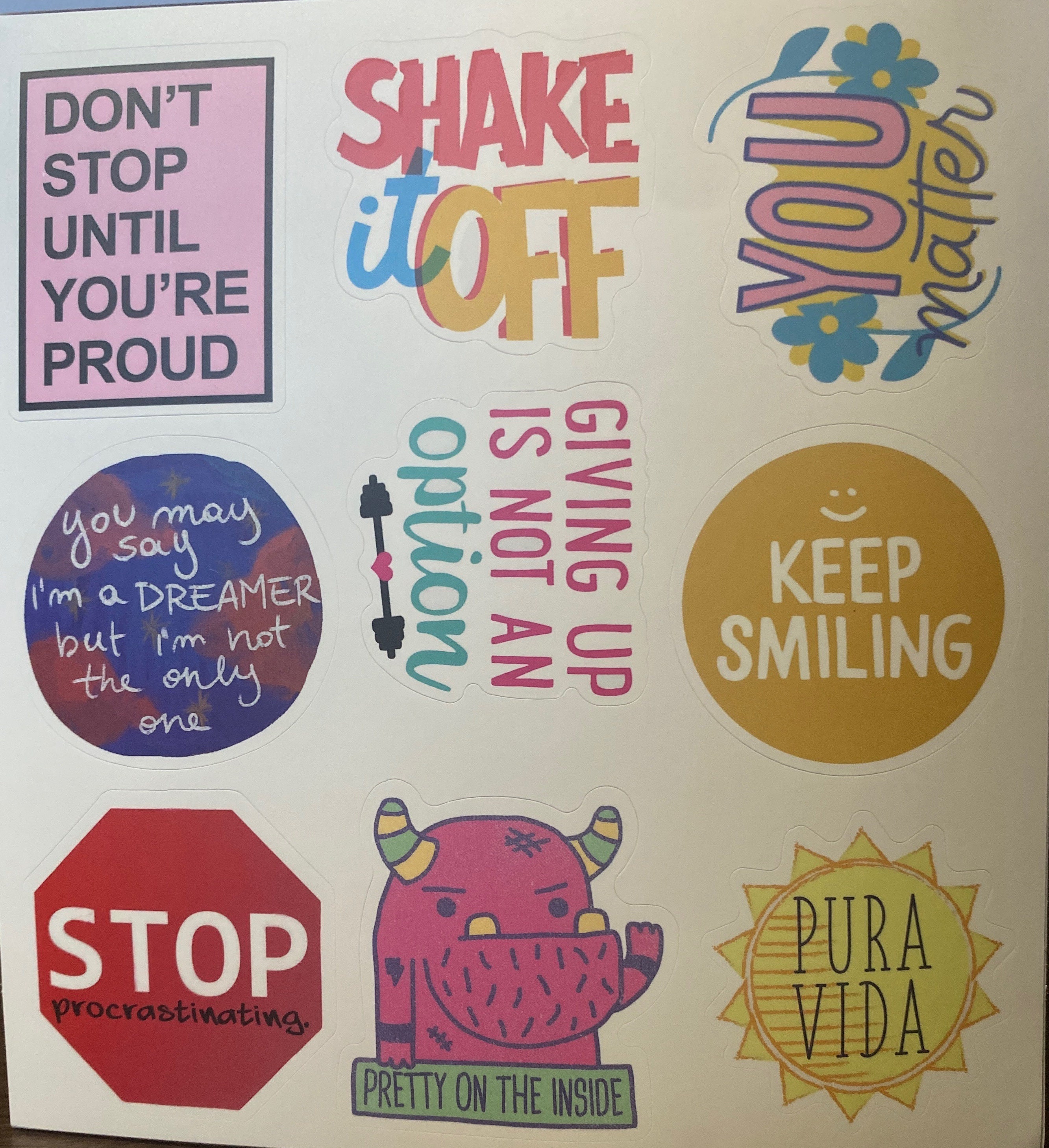 10 Motivational, Die Cut, Stickers in Matte. Choose From 10 Different ...