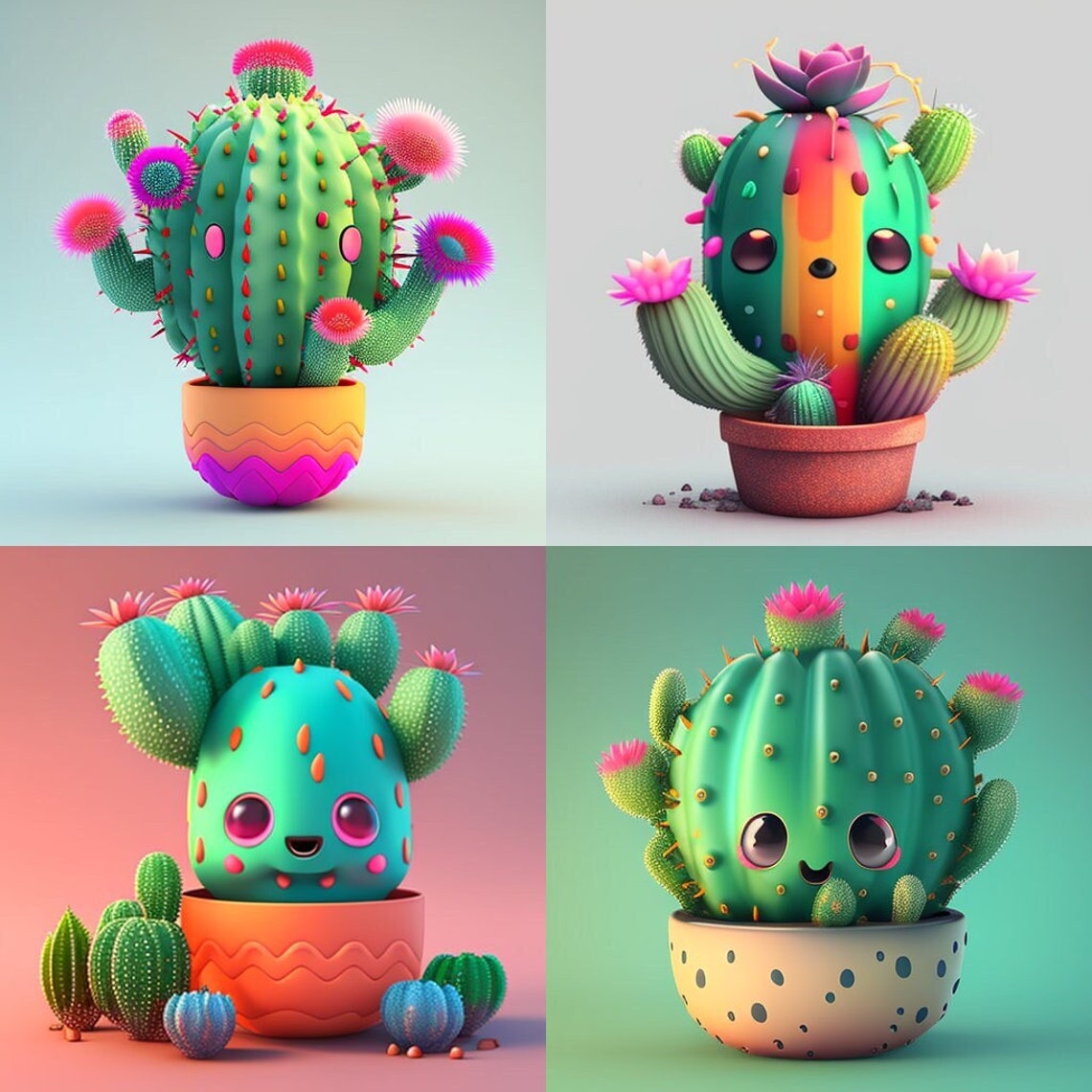 Cute and Colourful Cactus - Etsy