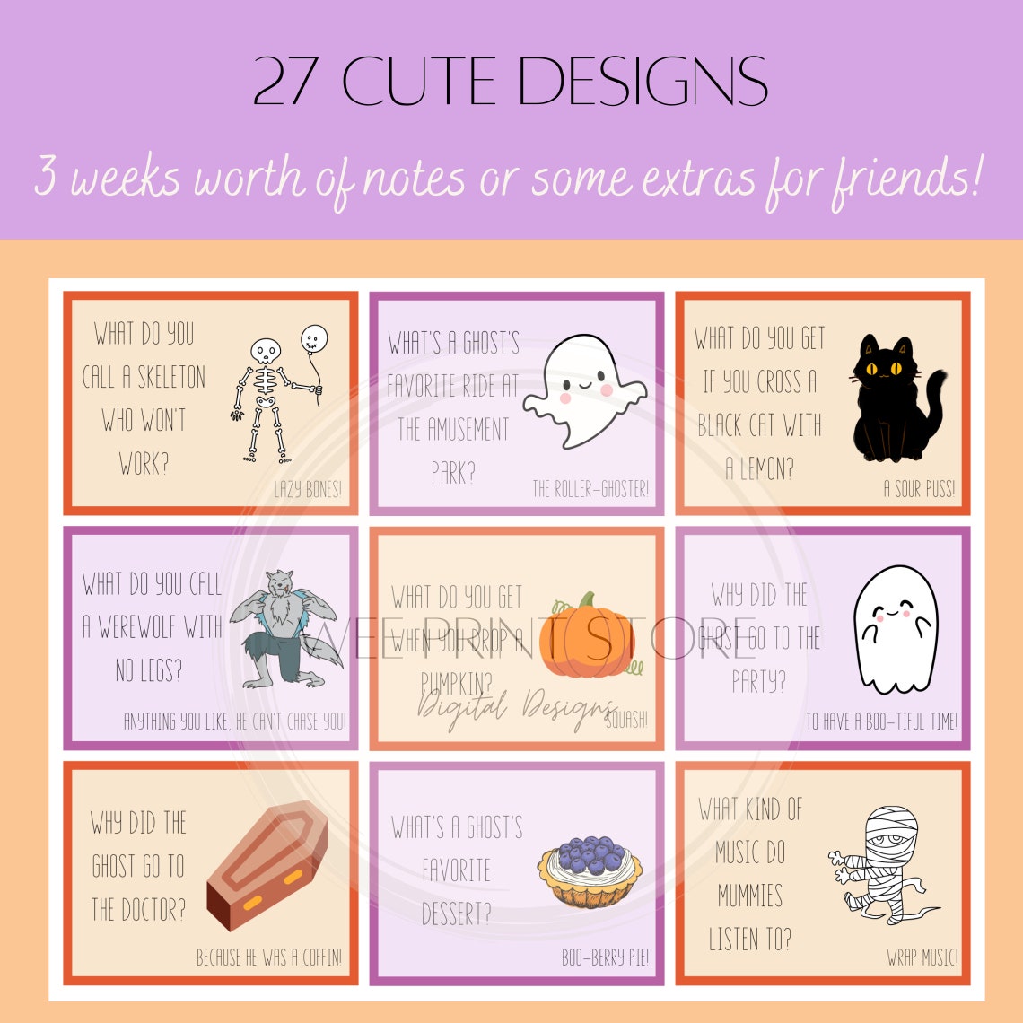 Halloween Theme Cute Lunchbox Notes, Kids Lunch Box Jokes Printable ...