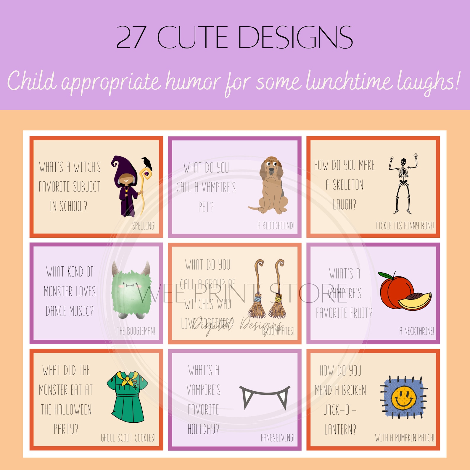 Halloween Theme Cute Lunchbox Notes, Kids Lunch Box Jokes Printable ...