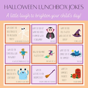 Halloween Theme Cute Lunchbox Notes, Kids Lunch Box Jokes Printable ...
