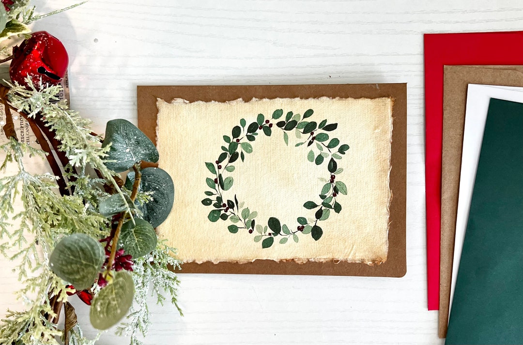 Vintage Christmas Wreath Card Set • Holiday Cards • Christmas Note ...