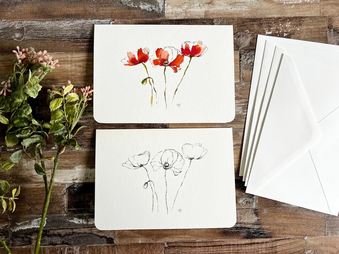 Poppy Watercolor Card Set • Wildflower Cards • Floral Note Cards ...